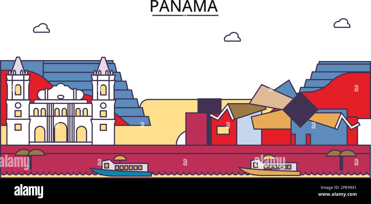 Panama tourism landmarks, vector city travel illustration Stock Vector ...