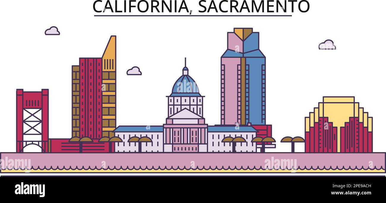 United States, Sacramento tourism landmarks, vector city travel ...