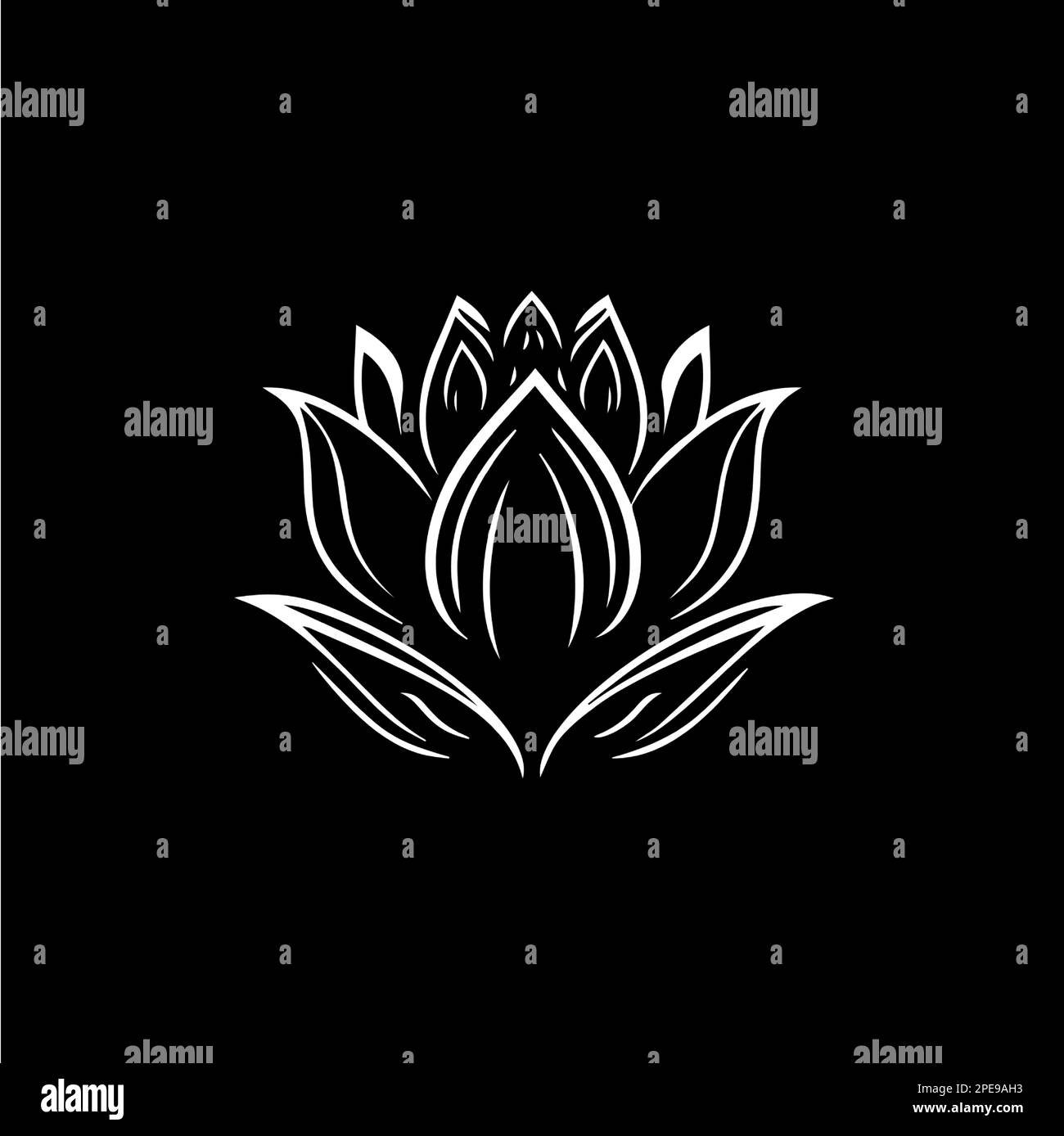 Minimalistic waterlily logo template, white icon of lotus petals flower ...