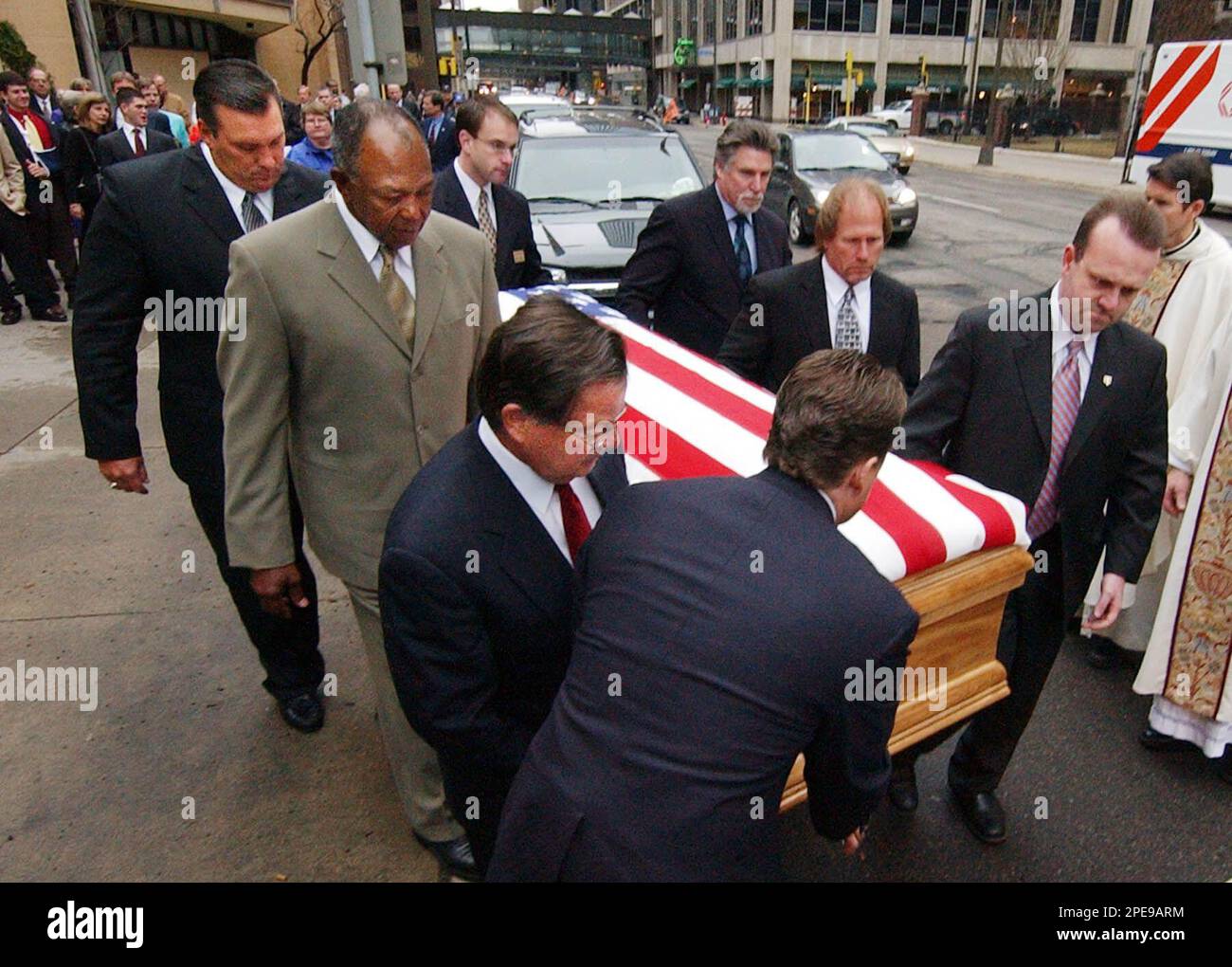 The casket of long-time Minnesota Twins public address announcer Bob ...