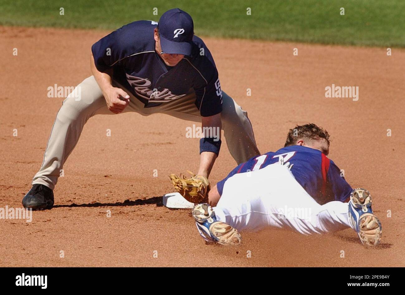 Texas Rangers' Laynce Nix (17) is caught stealing by San Diego Padres ...
