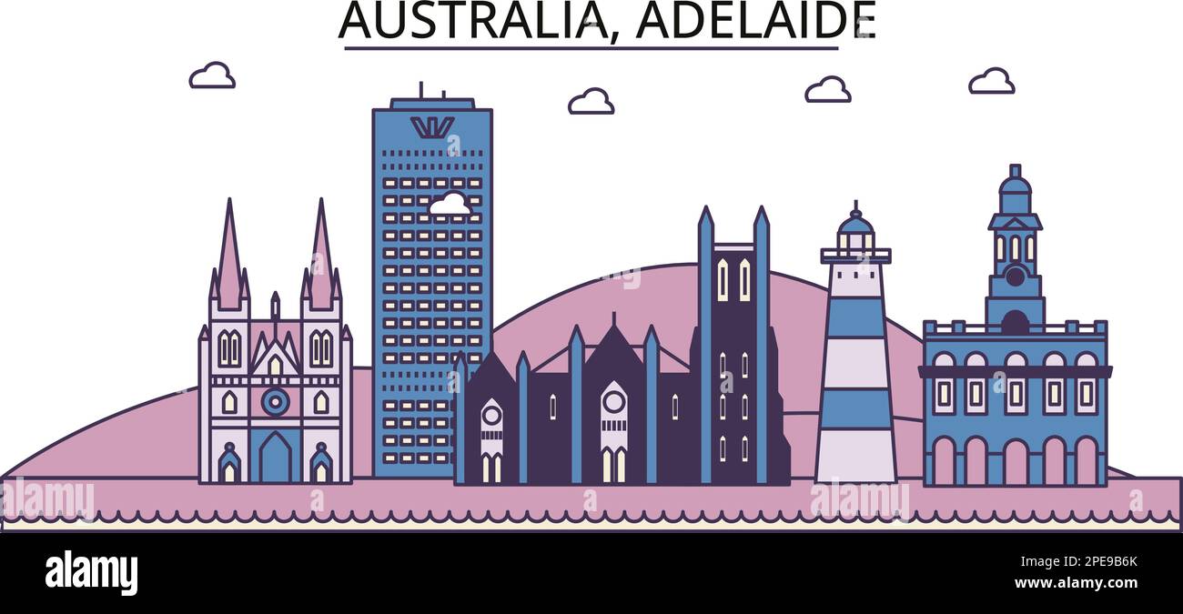 Australia, Adelaide tourism landmarks, vector city travel illustration ...