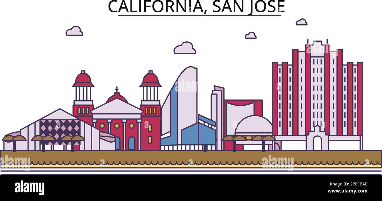 United States, San Jose tourism landmarks, vector city travel ...