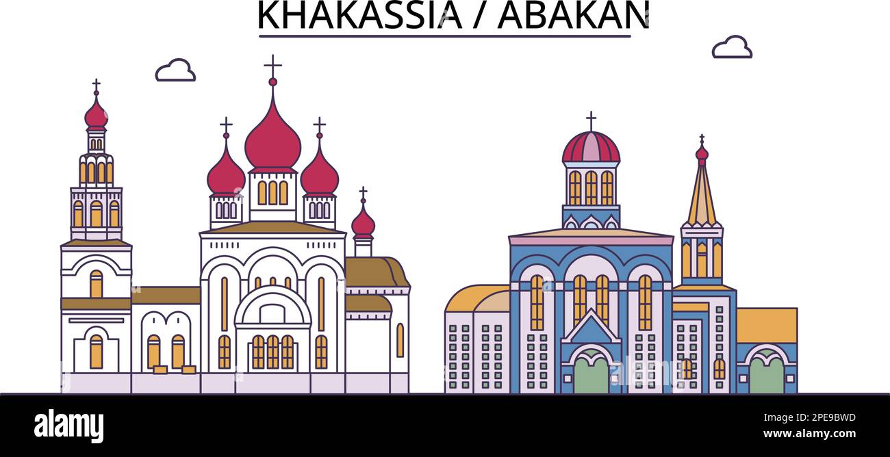 Russia, Abakan tourism landmarks, vector city travel illustration Stock ...