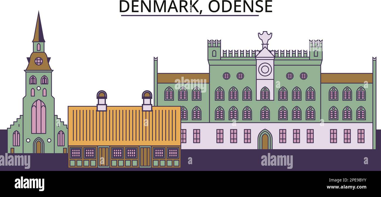Denmark, Odense tourism landmarks, vector city travel illustration Stock Vector Image & Art - Alamy