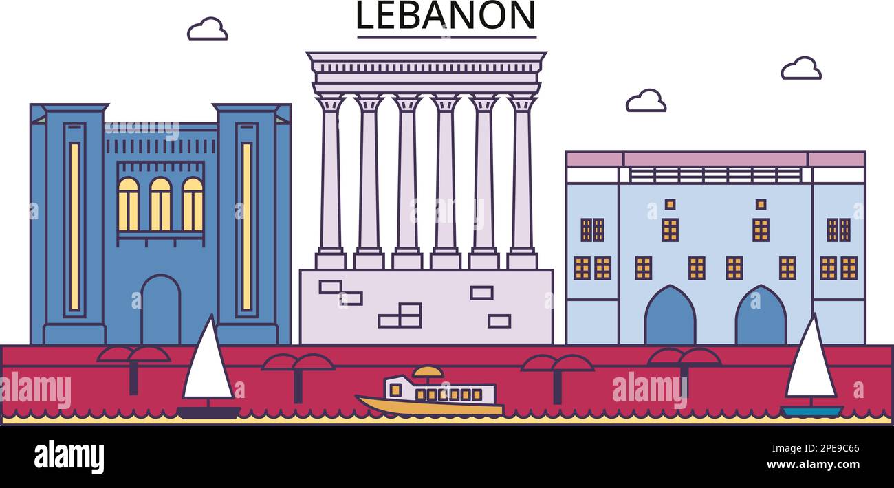 Lebanon tourism landmarks, vector city travel illustration Stock Vector ...