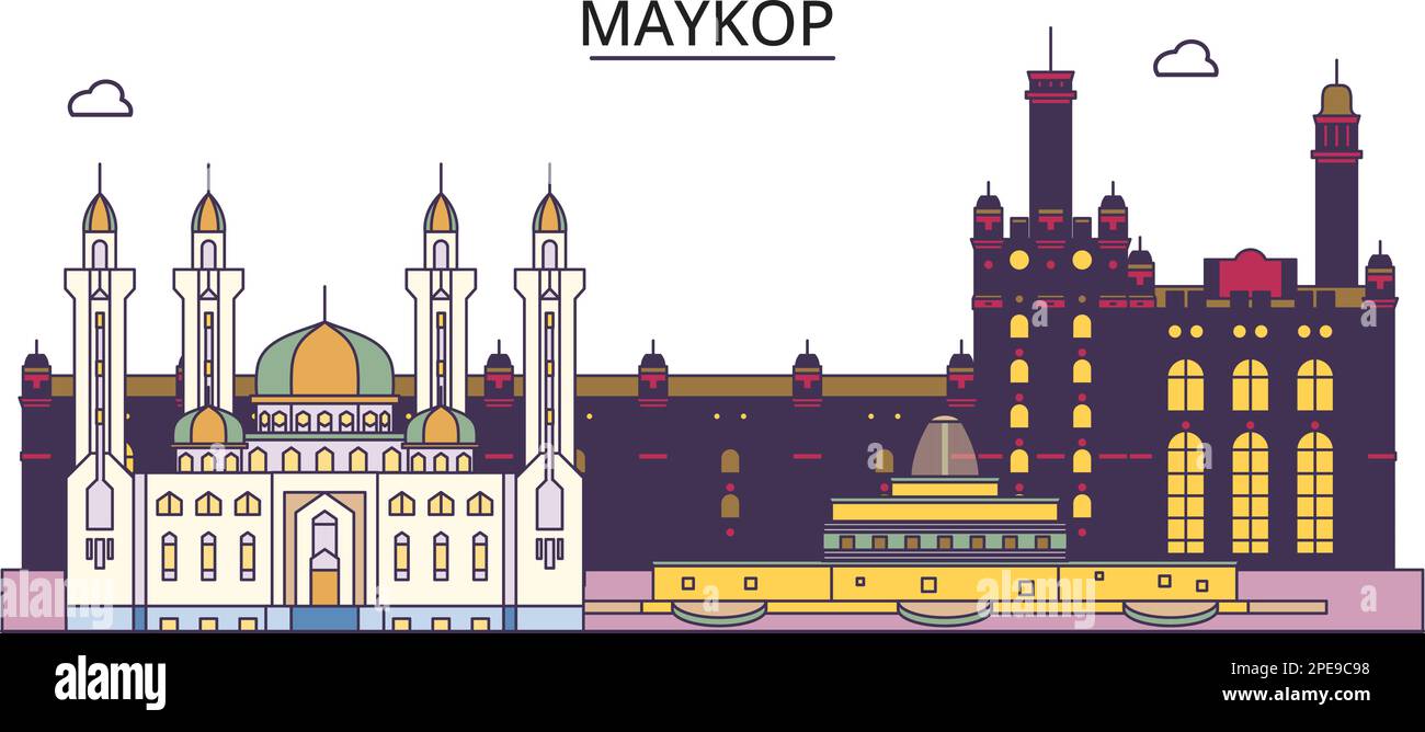 Russia, Maykop tourism landmarks, vector city travel illustration Stock ...
