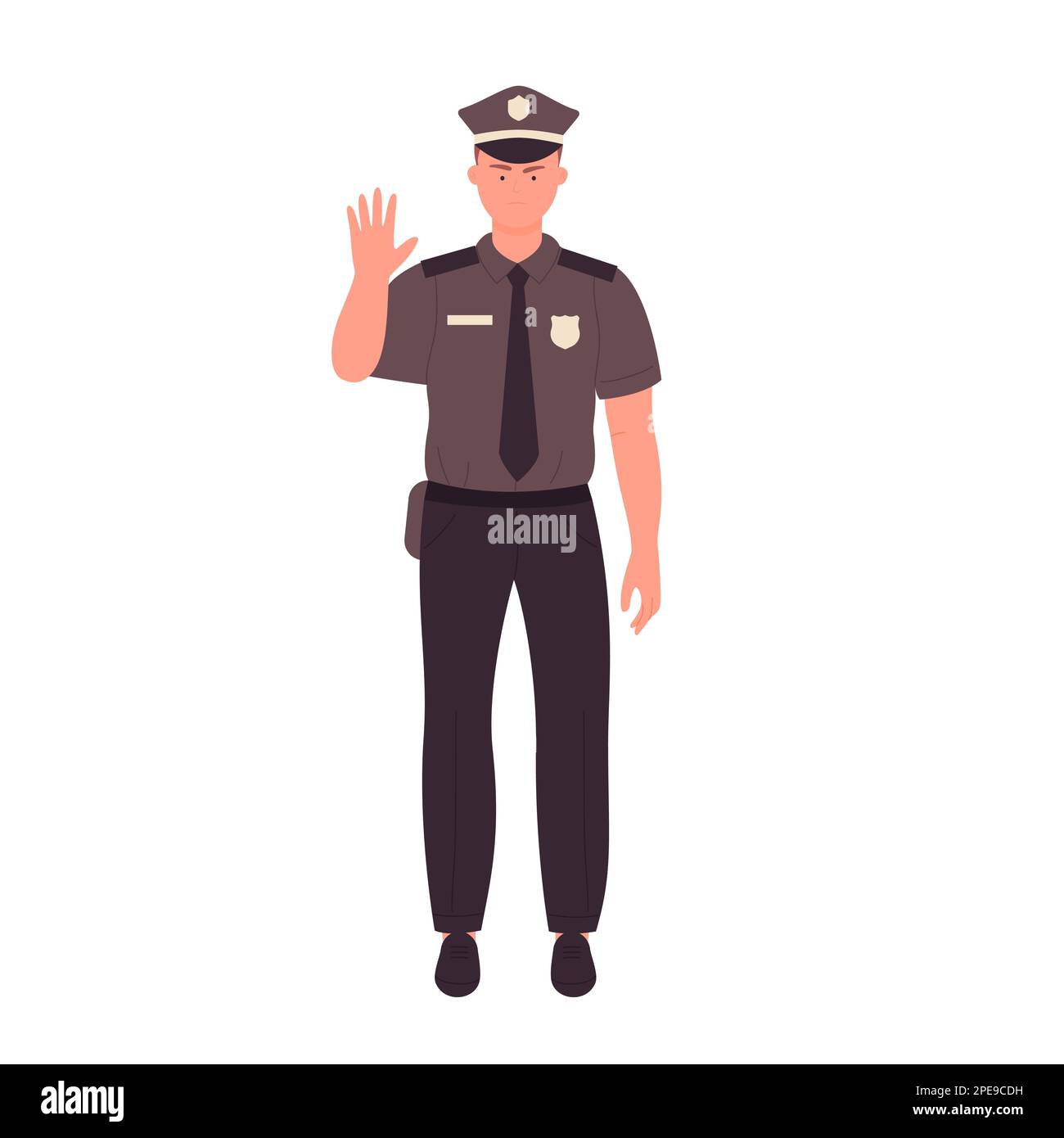 Policeman shows stop gesture. Standing police officer in uniform vector ...