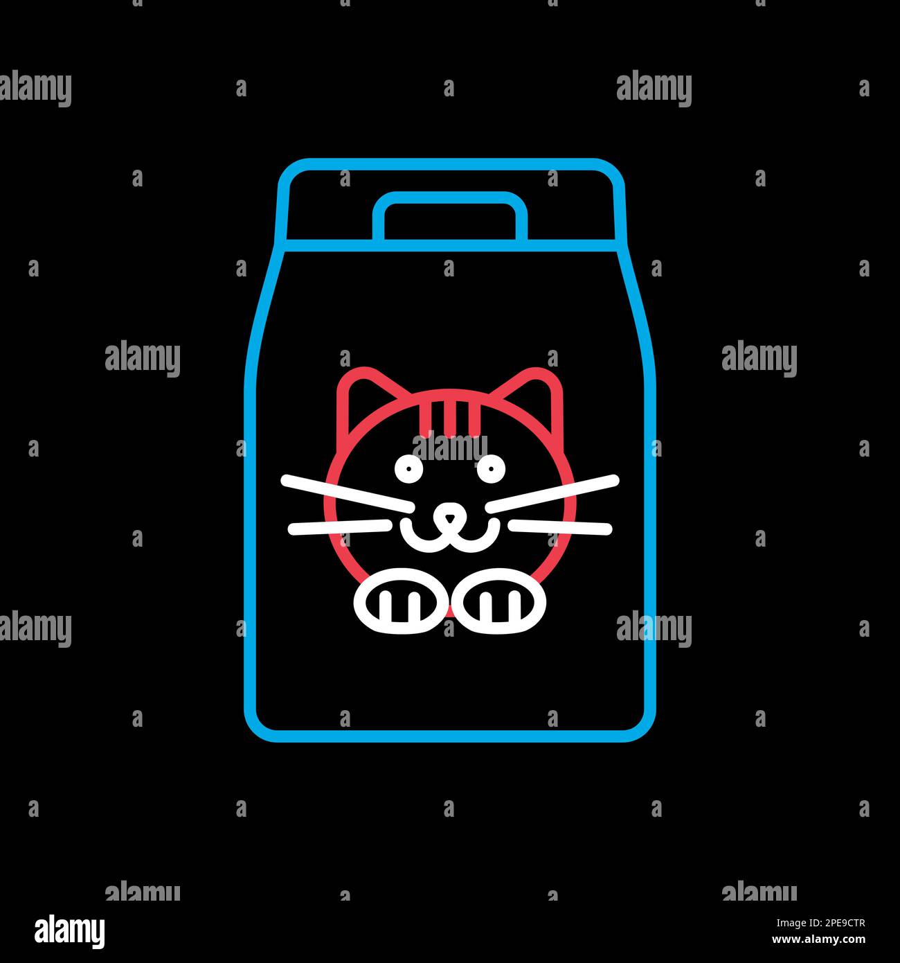 Cat food bag vector icon on black background. Pet animal sign. Graph ...