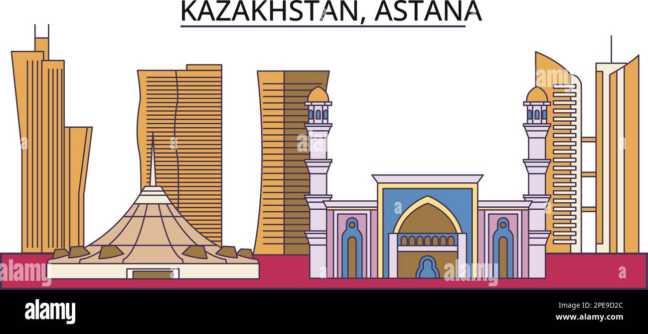 Kazakhstan, Astana tourism landmarks, vector city travel illustration ...