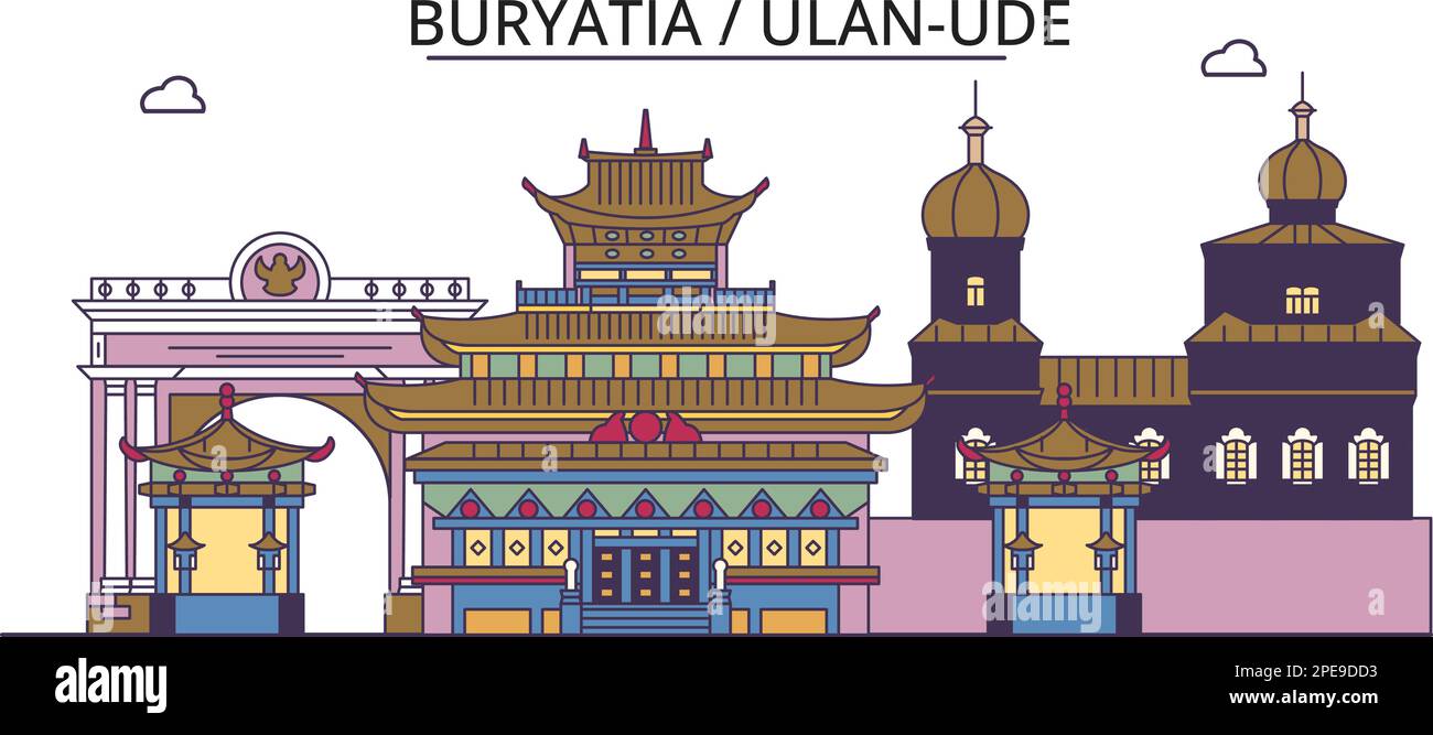 Russia, Ulan Ude tourism landmarks, vector city travel illustration ...