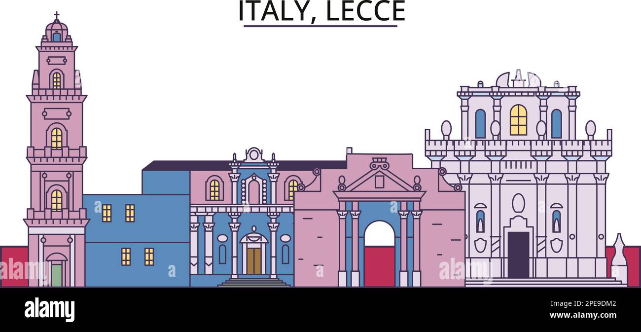 Italy, Lecce tourism landmarks, vector city travel illustration Stock ...