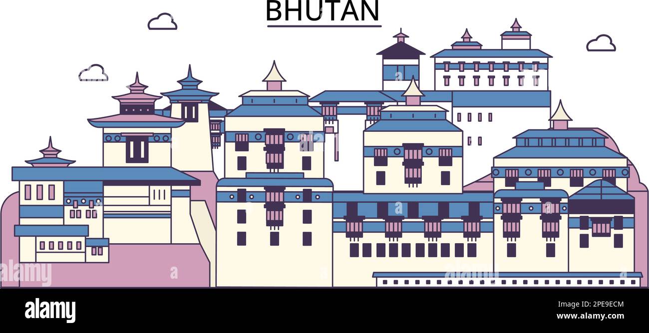 Bhutan tourism landmarks, vector city travel illustration Stock Vector ...