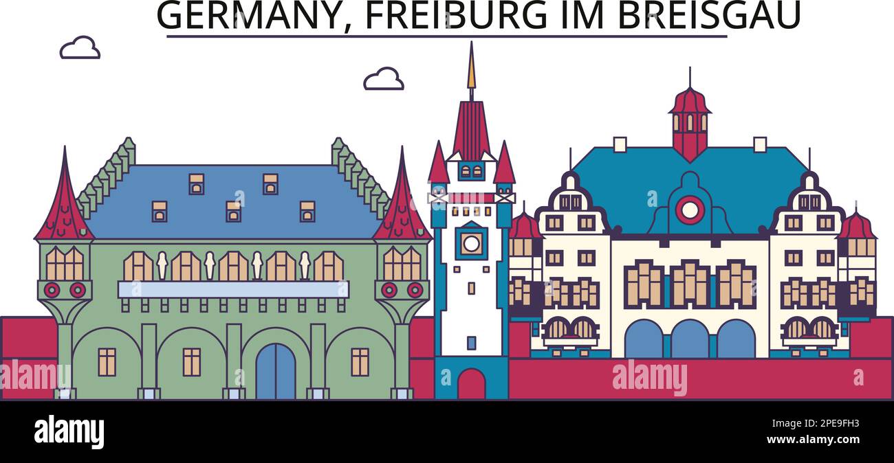 Germany, Freiburg Im Breisgau tourism landmarks, vector city travel illustration Stock Vector ...