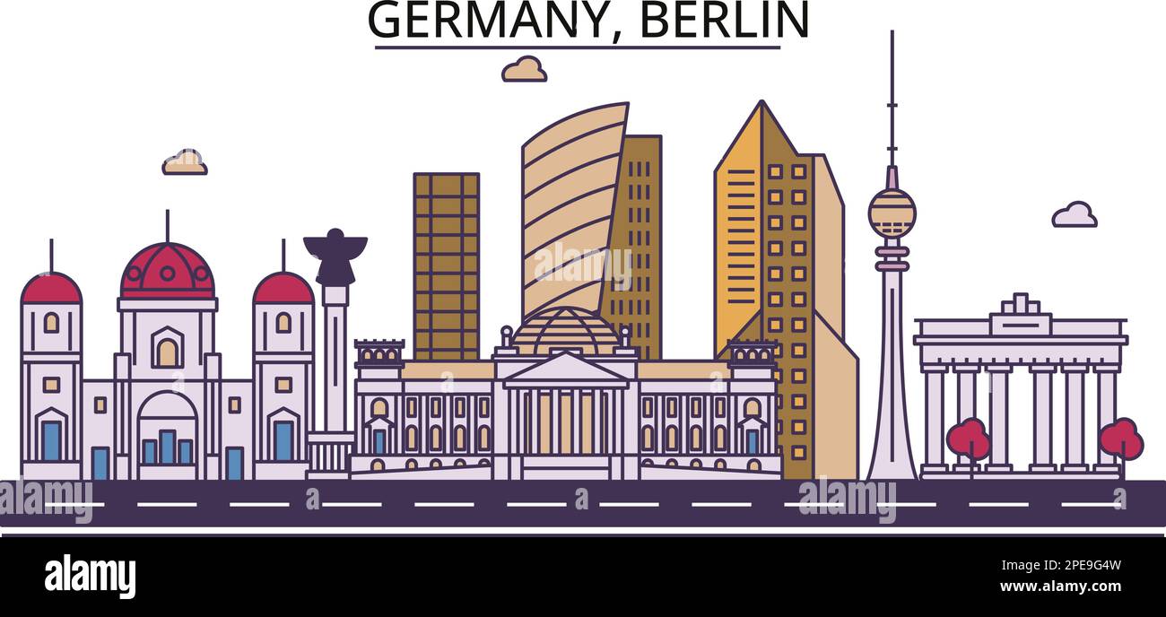 Germany, Berlin tourism landmarks, vector city travel illustration ...