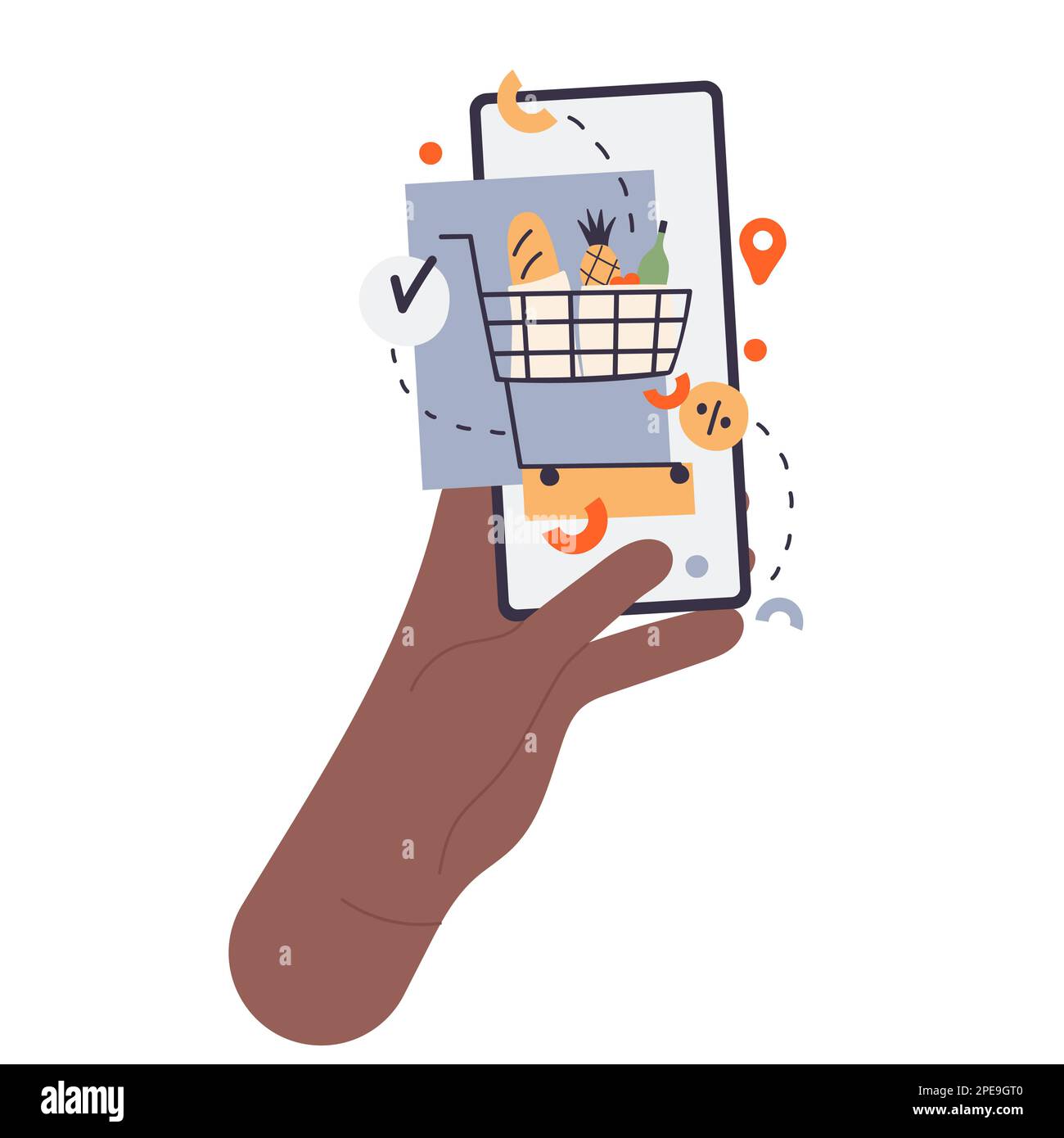 Phone in hand online shopping. Order grocery by mobile, online store ...