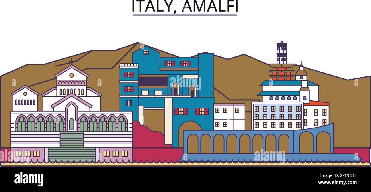 Italy, Amalfi tourism landmarks, vector city travel illustration Stock ... Italy, Amalfi tourism landmarks, vector city travel illustration Stock ...