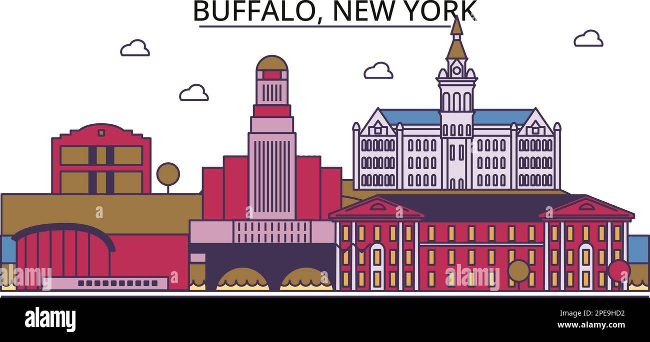 United States, New York Buffalo tourism landmarks, vector city travel ...