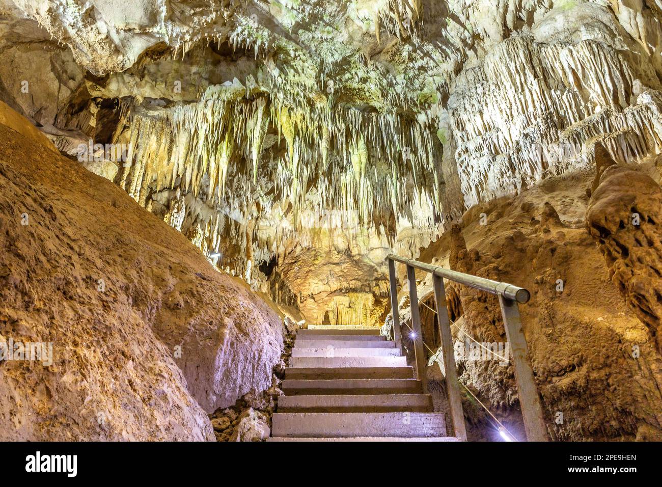 Staircase for visitors in Prometheus Cave Natural Monument in Georgia ...