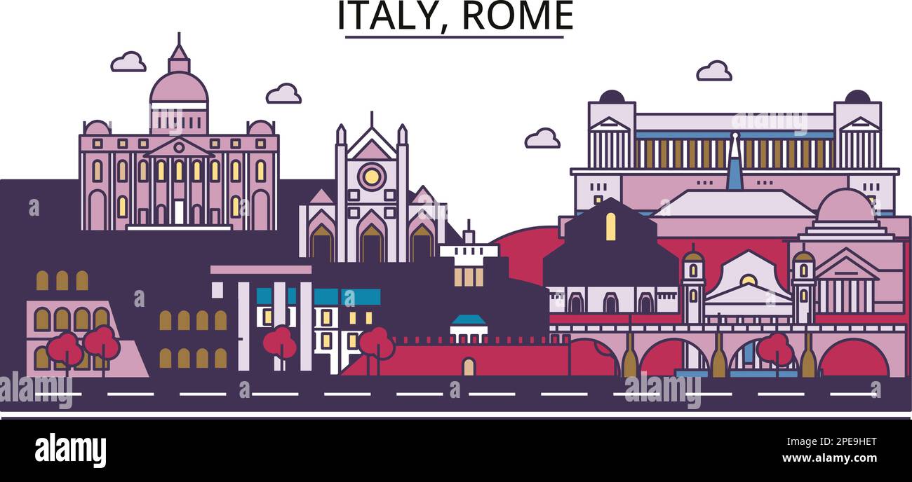 Italy, Rome tourism landmarks, vector city travel illustration Stock ...