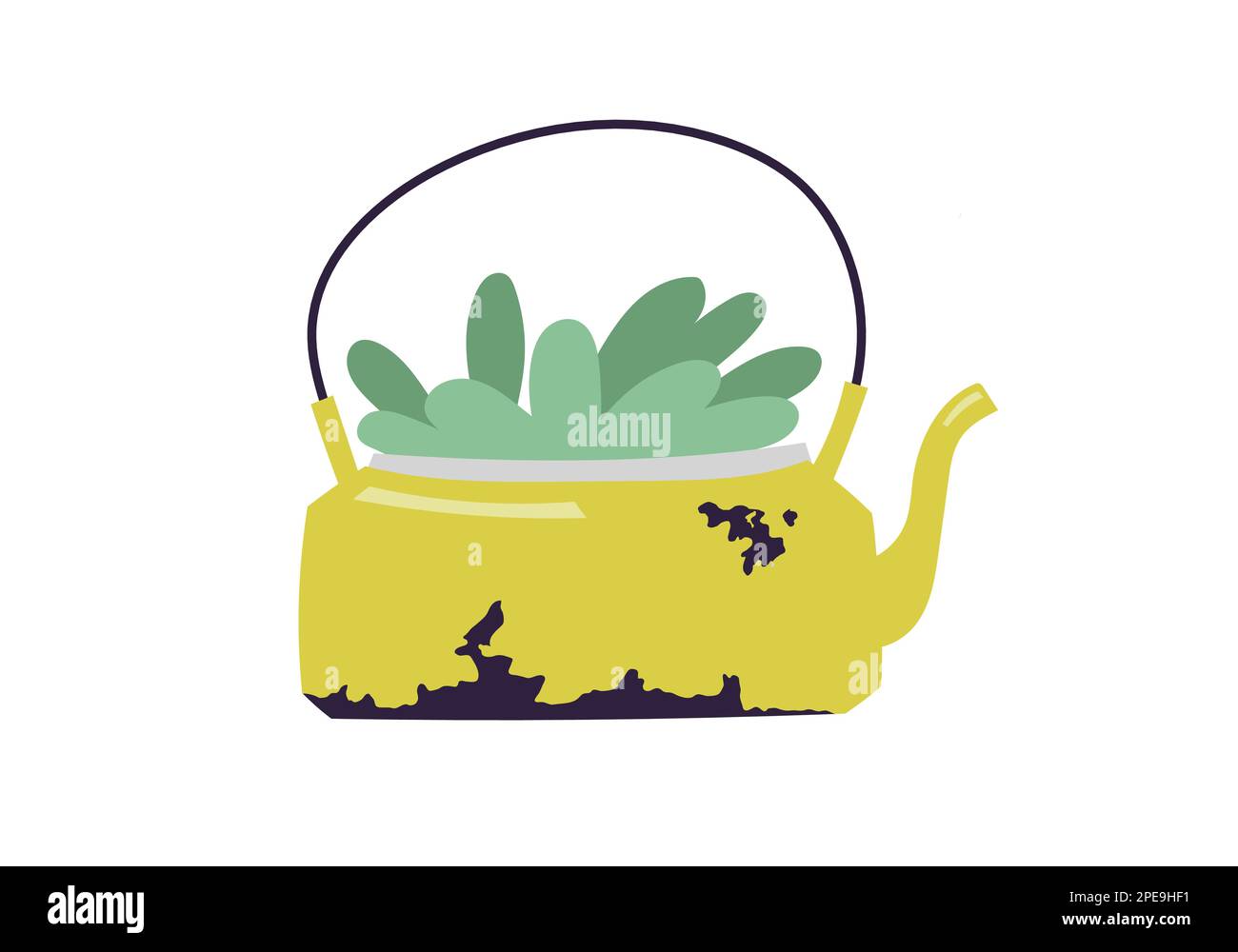 Cute old kettle reused as flower pot to grow houseplants. Simple ...