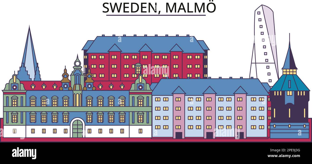 Sweden, Malmo tourism landmarks, vector city travel illustration Stock ...