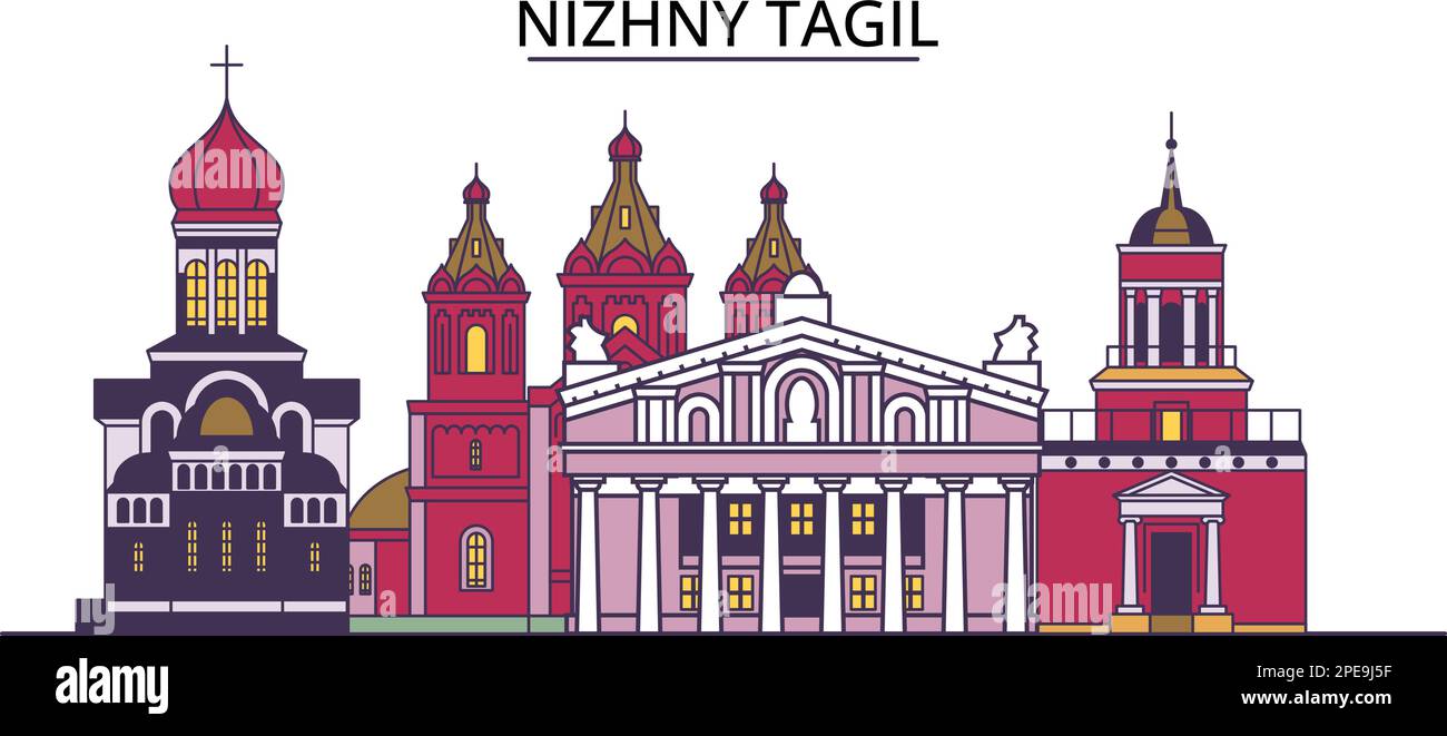 Russia, Nizhny Tagil tourism landmarks, vector city travel illustration ...