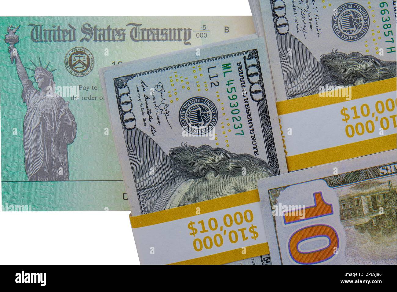 Background of USD hundred dollar bills and a blank US Treasury ...