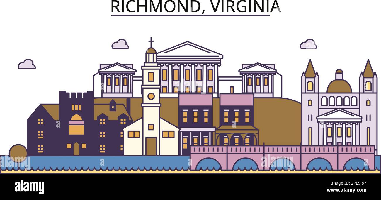 United States, Richmond tourism landmarks, vector city travel ...