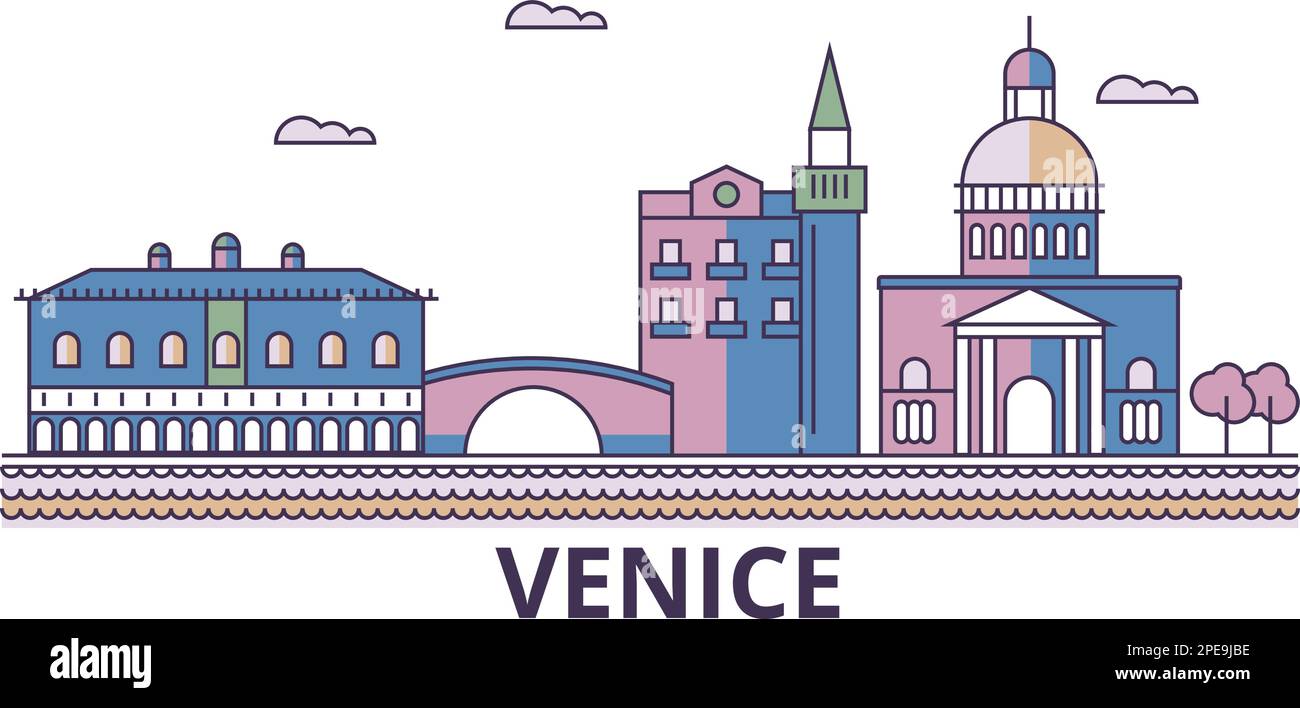 Italy, Venice City tourism landmarks, vector city travel illustration ...