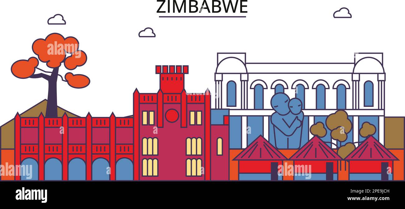 Zimbabwe tourism landmarks, vector city travel illustration Stock ...