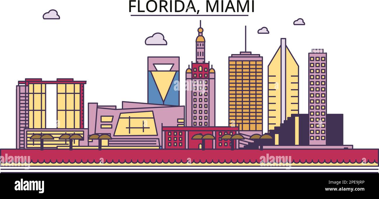 United States, Miami tourism landmarks, vector city travel illustration ...