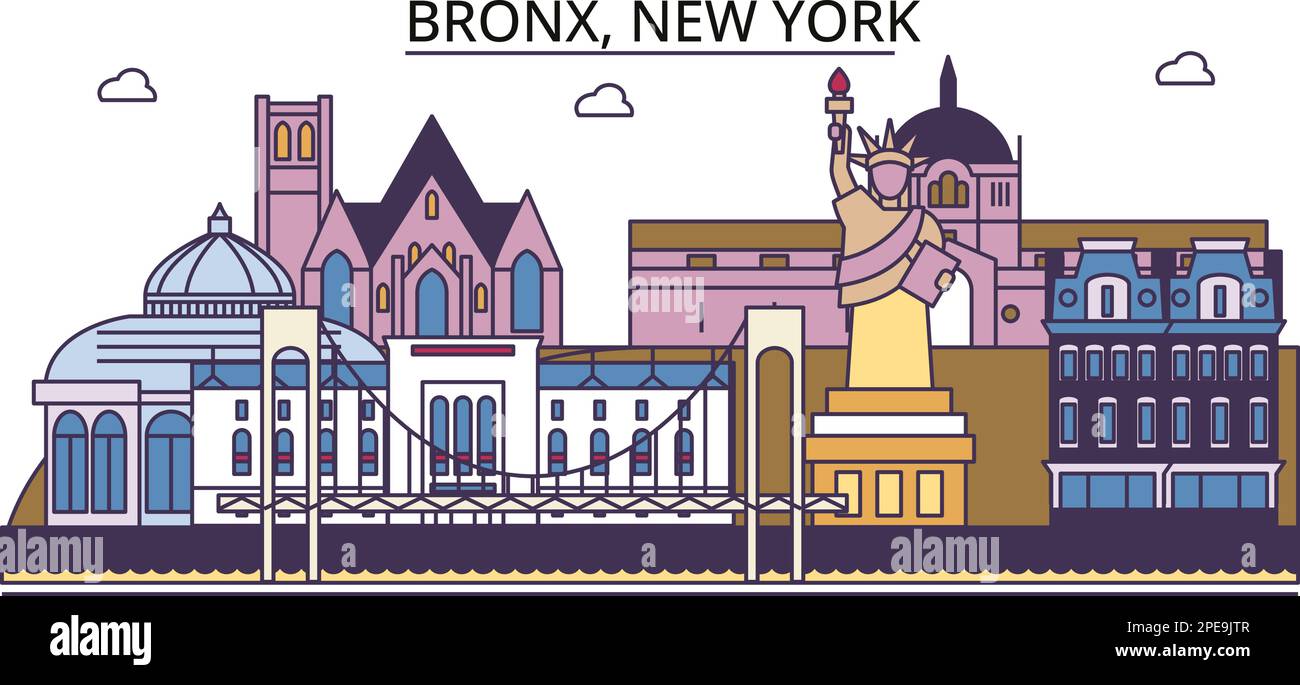 United States, New York Bronx tourism landmarks, vector city travel ...