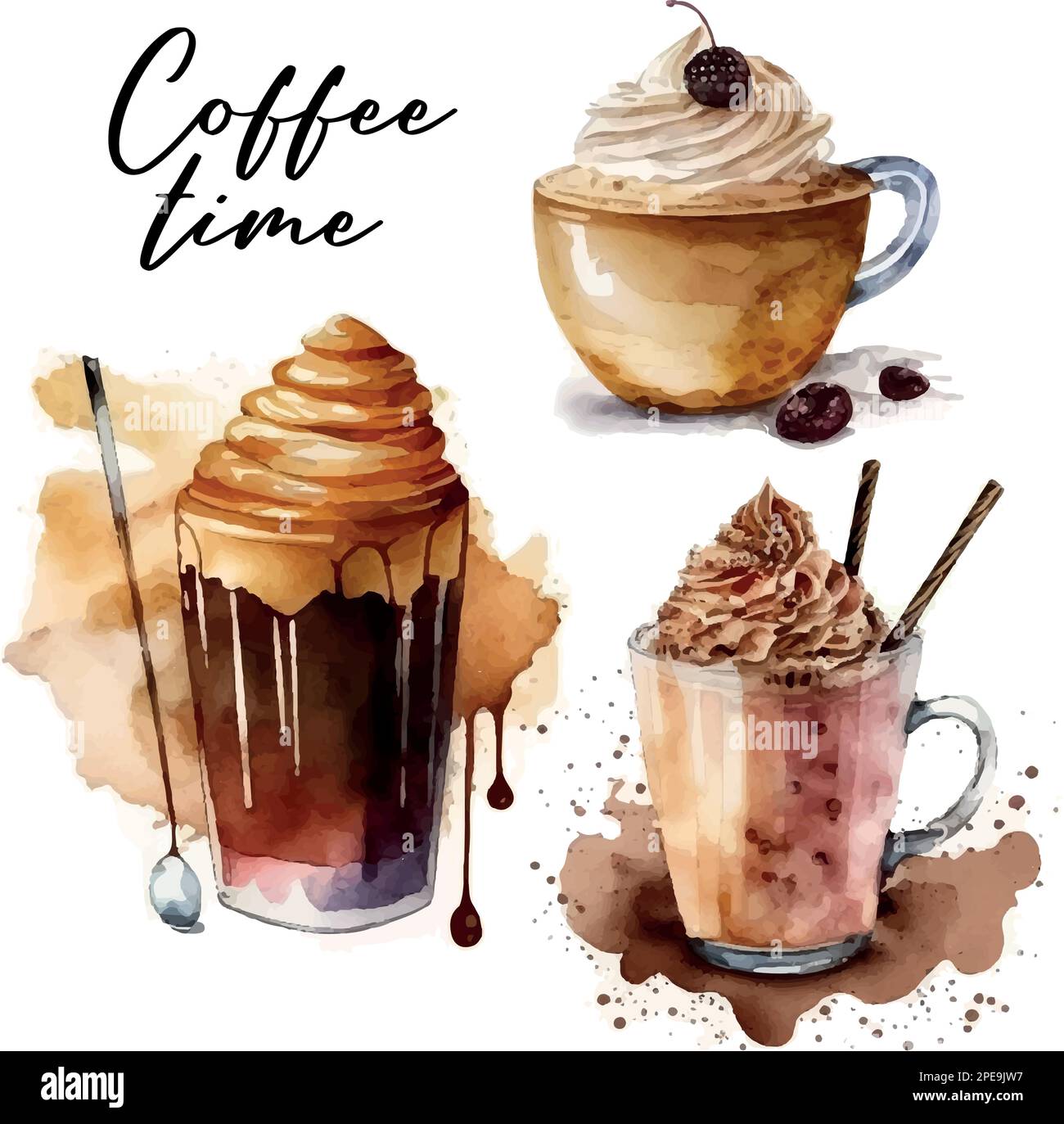 Hand drawn coffee watercolor illustration Stock Vector Image & Art - Alamy