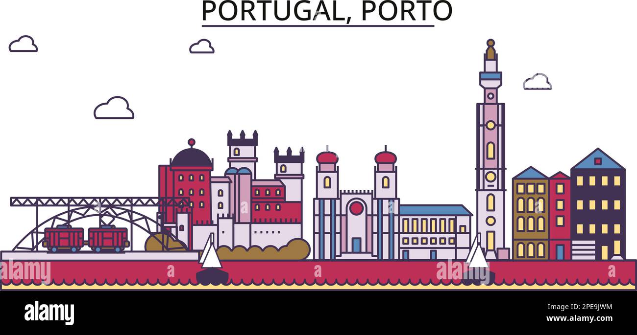 Portugal, Porto tourism landmarks, vector city travel illustration ...