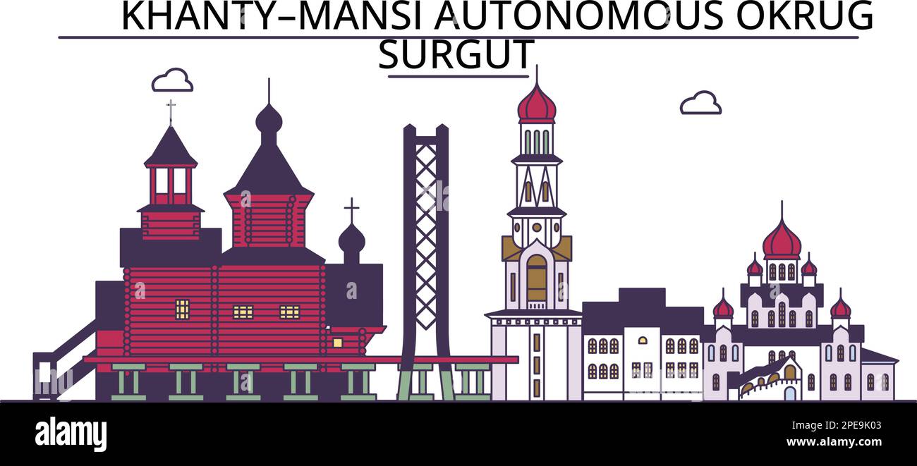 Russia, Surgut tourism landmarks, vector city travel illustration Stock ...