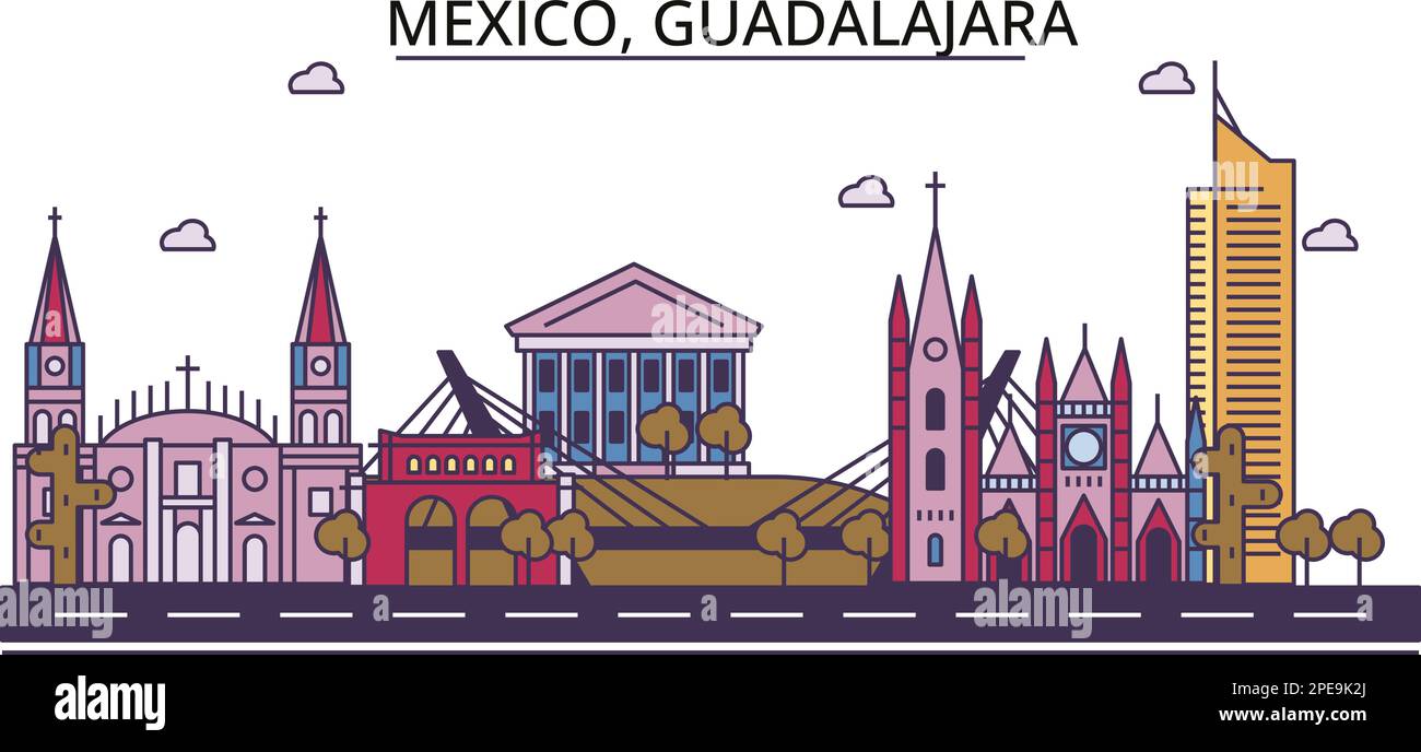 Mexico, Guadalajara tourism landmarks, vector city travel illustration ...