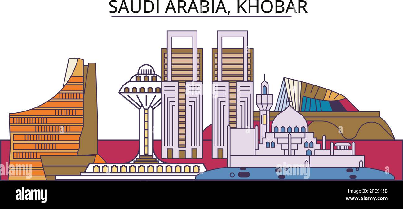 Saudi Arabia, Khobar tourism landmarks, vector city travel illustration ...