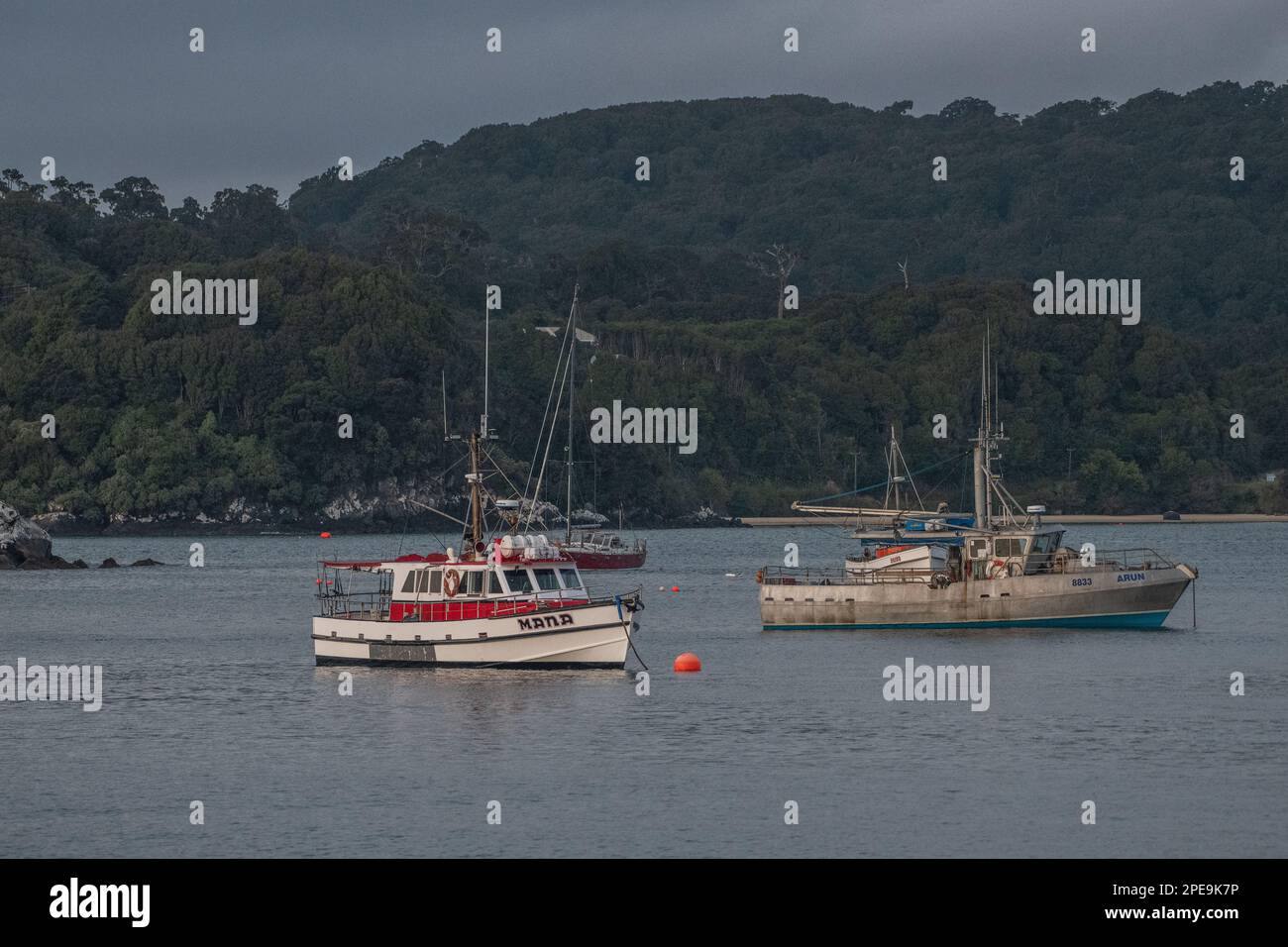 The Oban harbor in Stewart island in the South of Aotearoa New Zealand ...