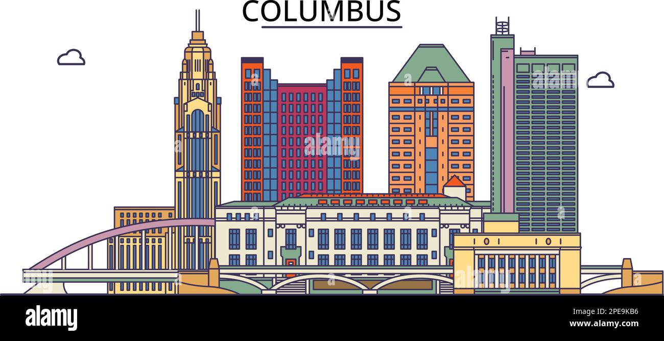 United States, Columbus City tourism landmarks, vector city travel ...