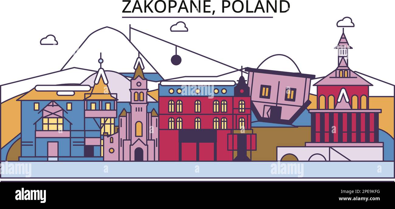 Poland, Zakopane tourism landmarks, vector city travel illustration ...