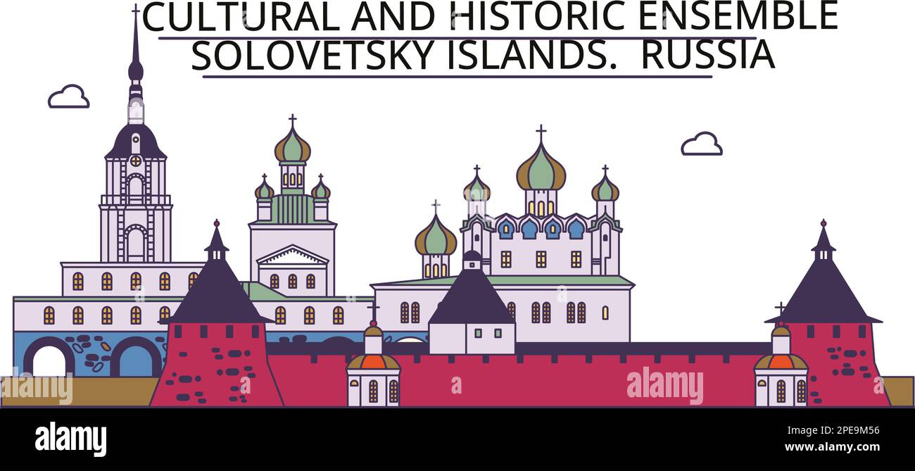 Russia, Solovetsky Islands tourism landmarks, vector city travel ...