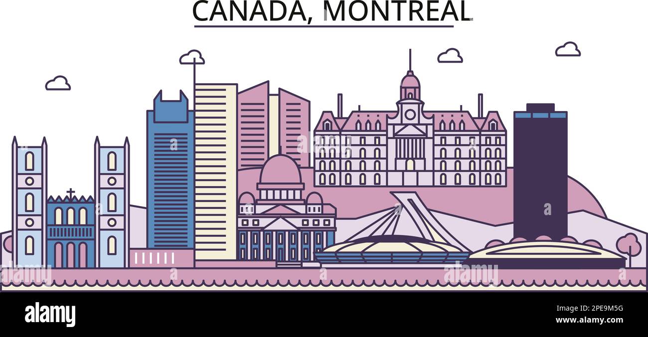 Canada, Montreal tourism landmarks, vector city travel illustration ...