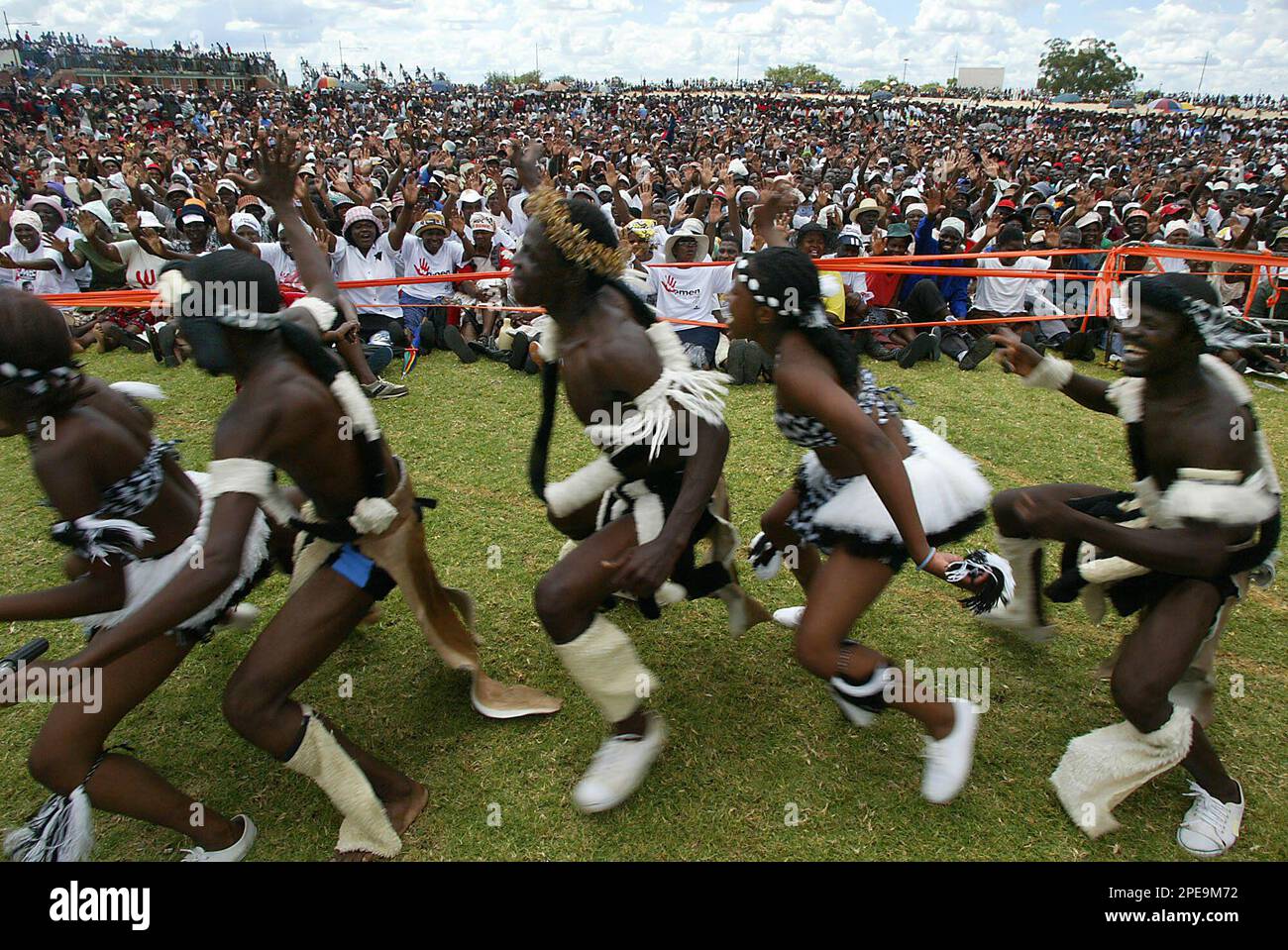 Movement For Democratic Change supporters cheer during a display of ...