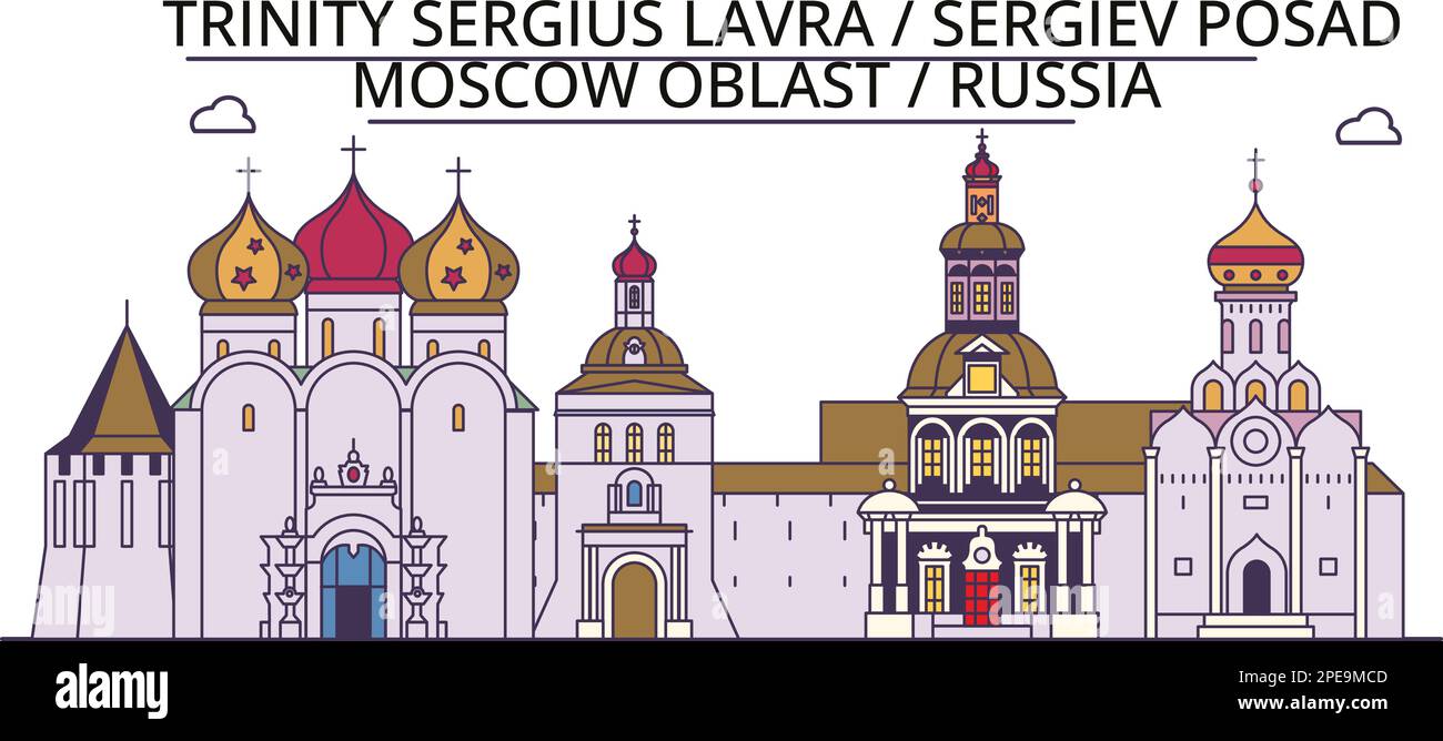 Russia, Sergiev Posad tourism landmarks, vector city travel ...