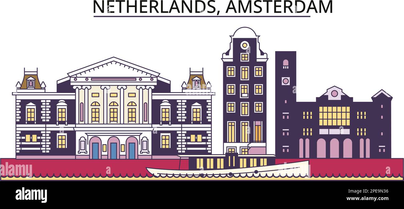 Netherlands, Amsterdam tourism landmarks, vector city travel ...