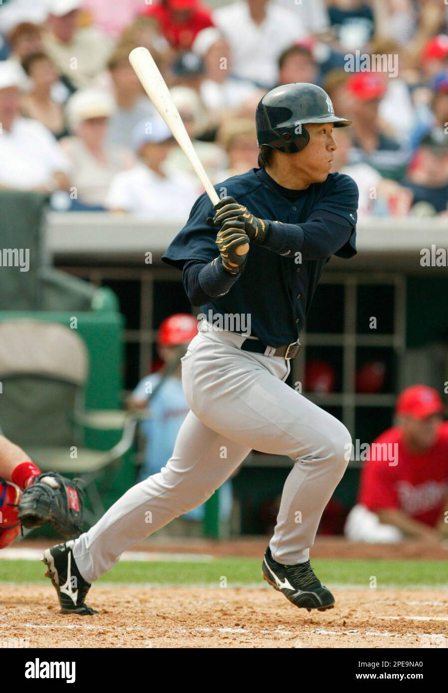 New York Yankees outfielder Hideki Matsui watches his fifth inning base ...