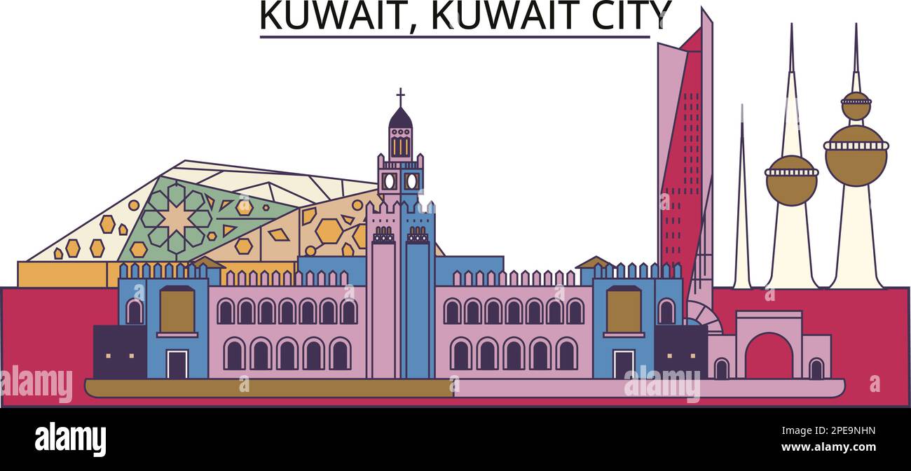 Kuwait, Kuwait City tourism landmarks, vector city travel illustration Stock Vector Image & Art ...