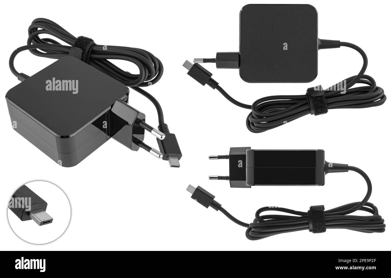 Power supply for a laptop computer, on a white background in insulation ...