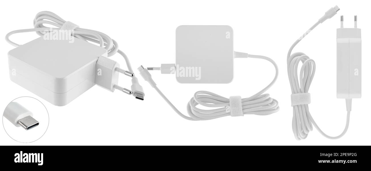 Power supply for a laptop computer, on a white background in insulation ...